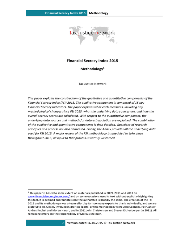 Financial Secrecy Index 2015 Methodology