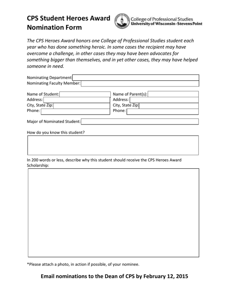 CPS Student Heroes Award Nomination Form