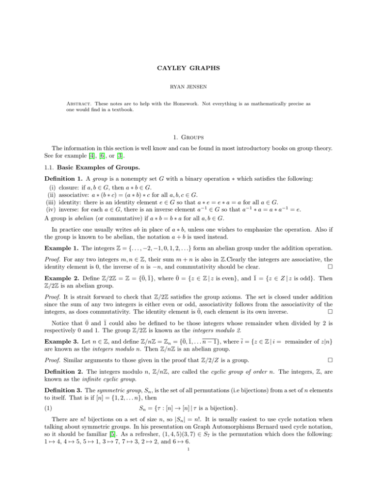 Cayley Graphs & Group Theory: Lecture Notes