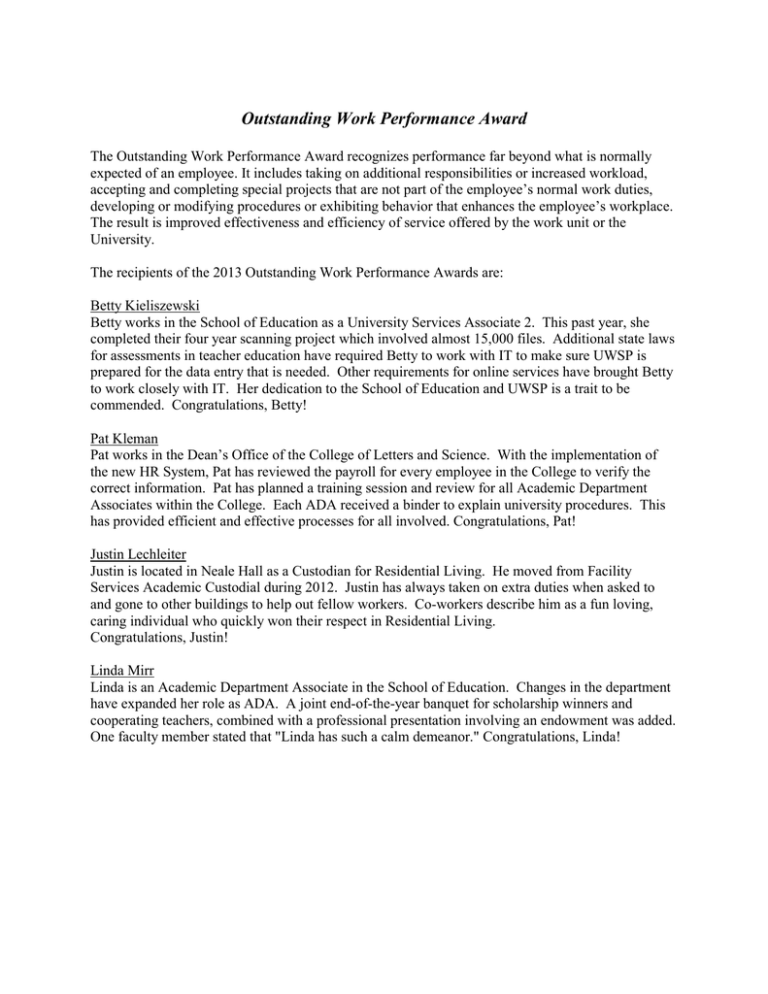 Outstanding Work Performance Award