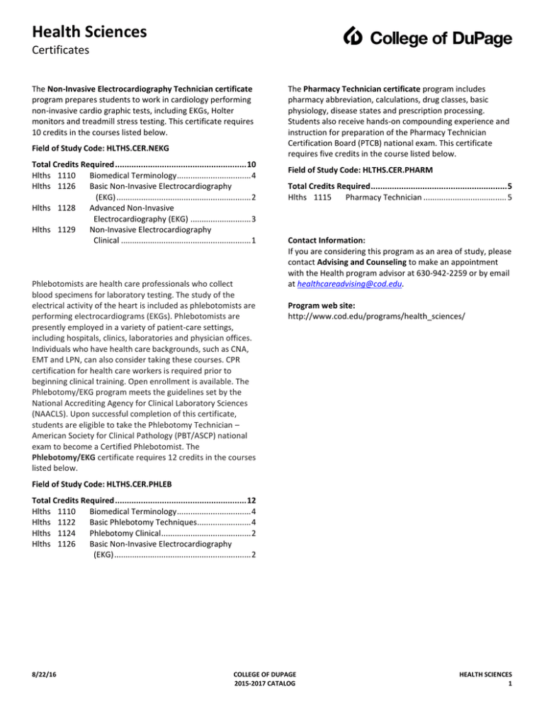 Health Sciences Certificates