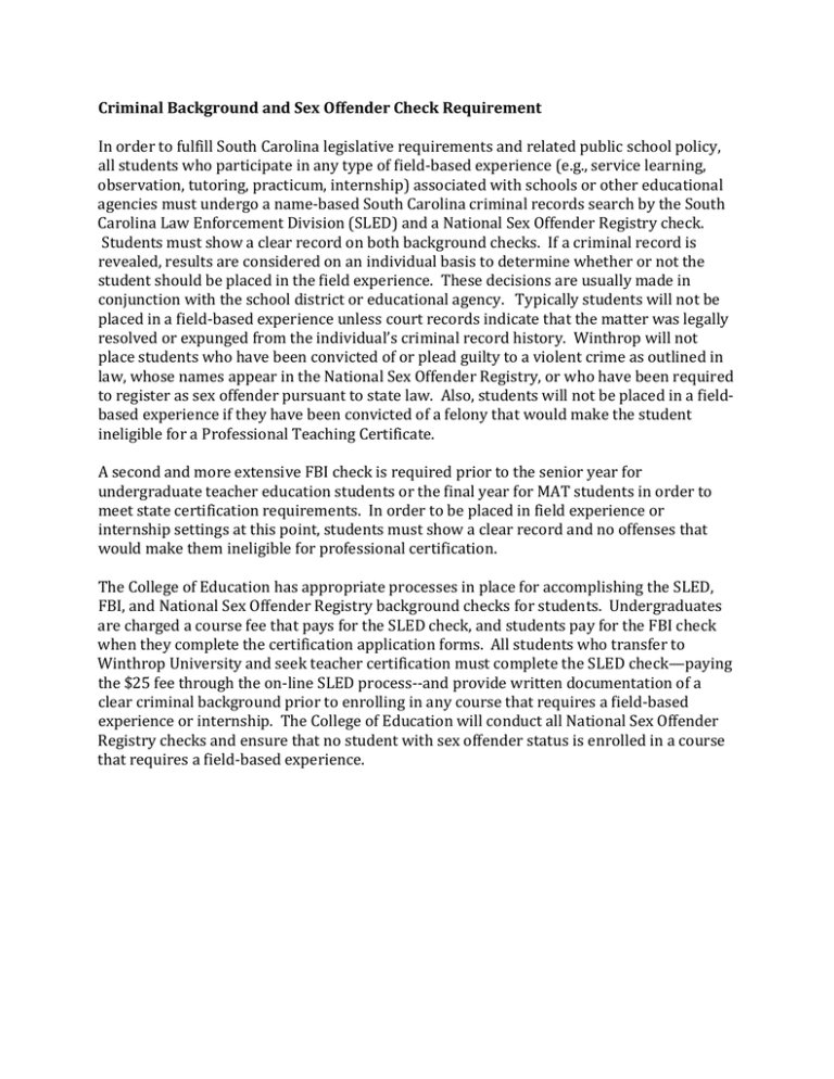 Criminal Background and Sex Offender Check Requirement