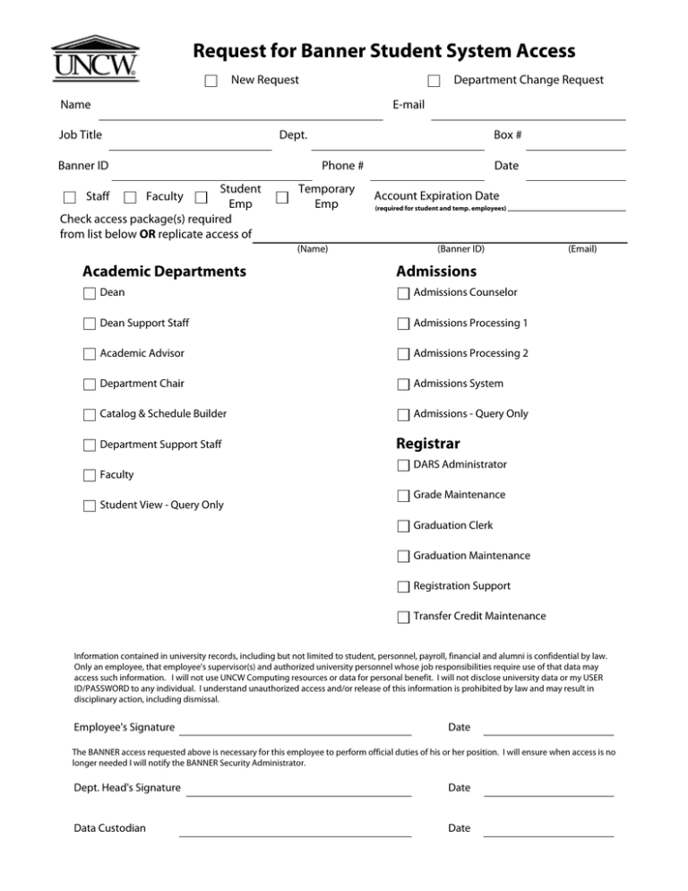 Request for Banner Student System Access