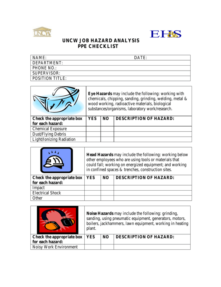 UNCW Job Hazard Analysis & PPE Checklist
