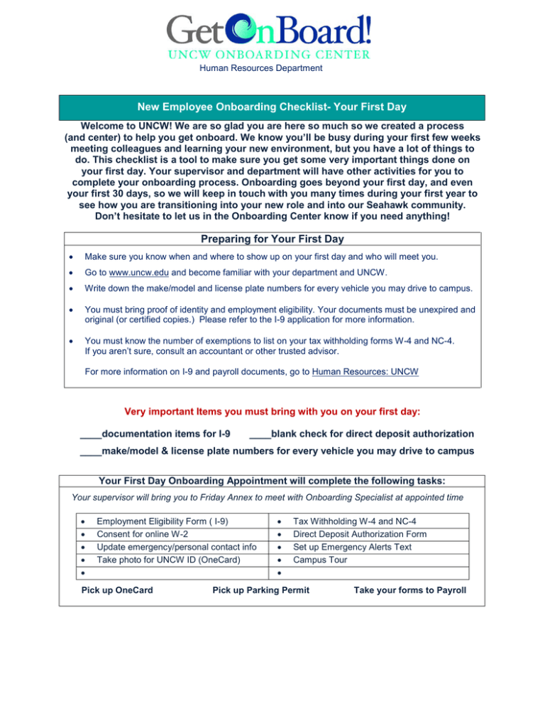 New Employee Onboarding Checklist- Your First Day