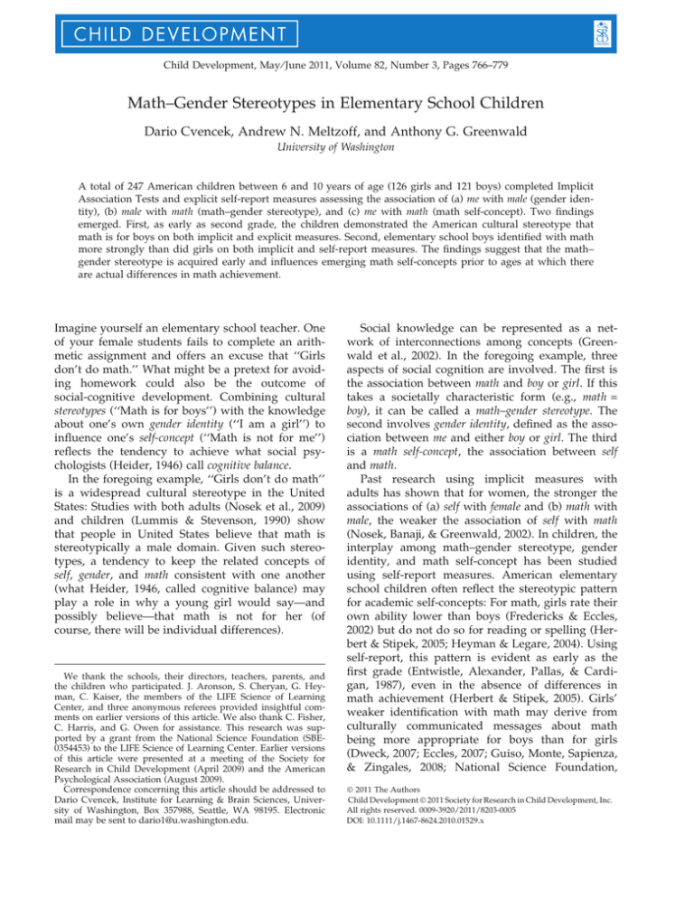 Math–Gender Stereotypes in Elementary School Children University of ...