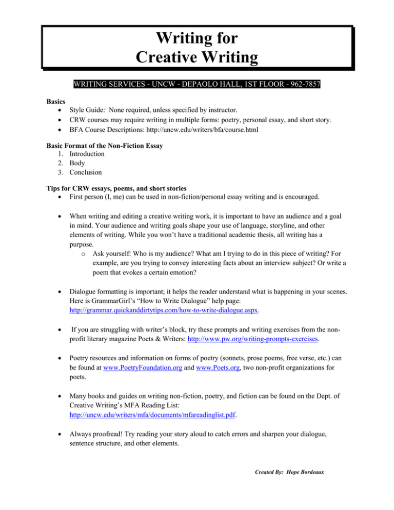 Creative Writing Guide: Essays, Poems, and Short Stories