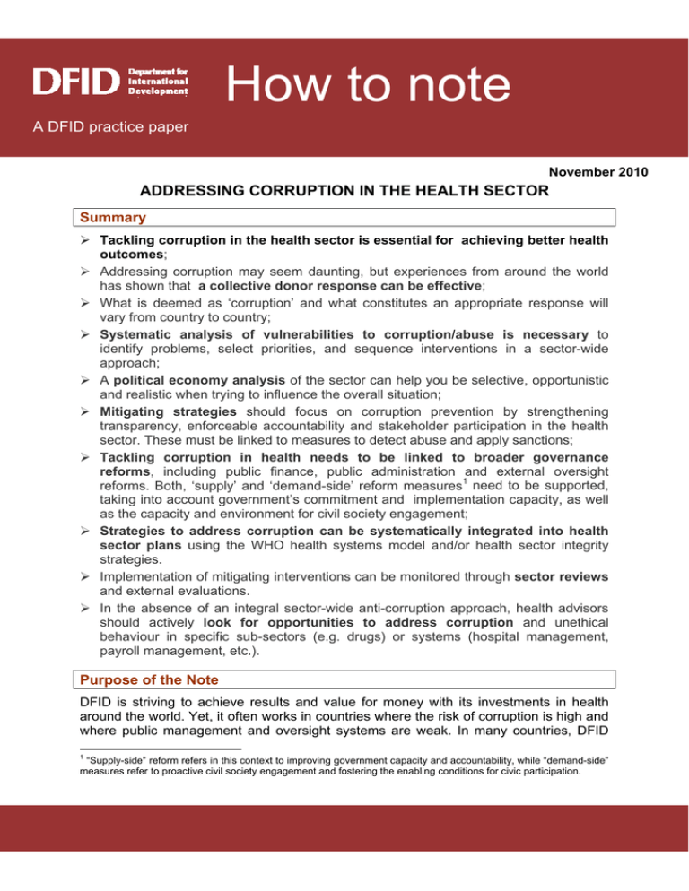 How to note A DFID practice paper Summary