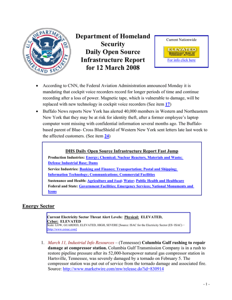 Department of Homeland Security Daily Open Source