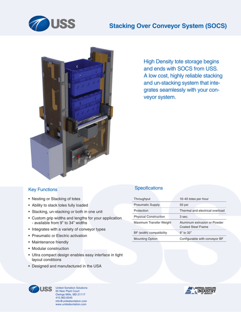 Stacking Over Conveyor System (SOCS)
