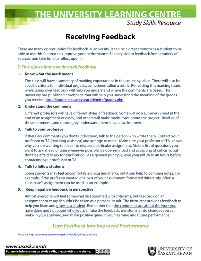 Receiving Feedback: Study Skills for University Students
