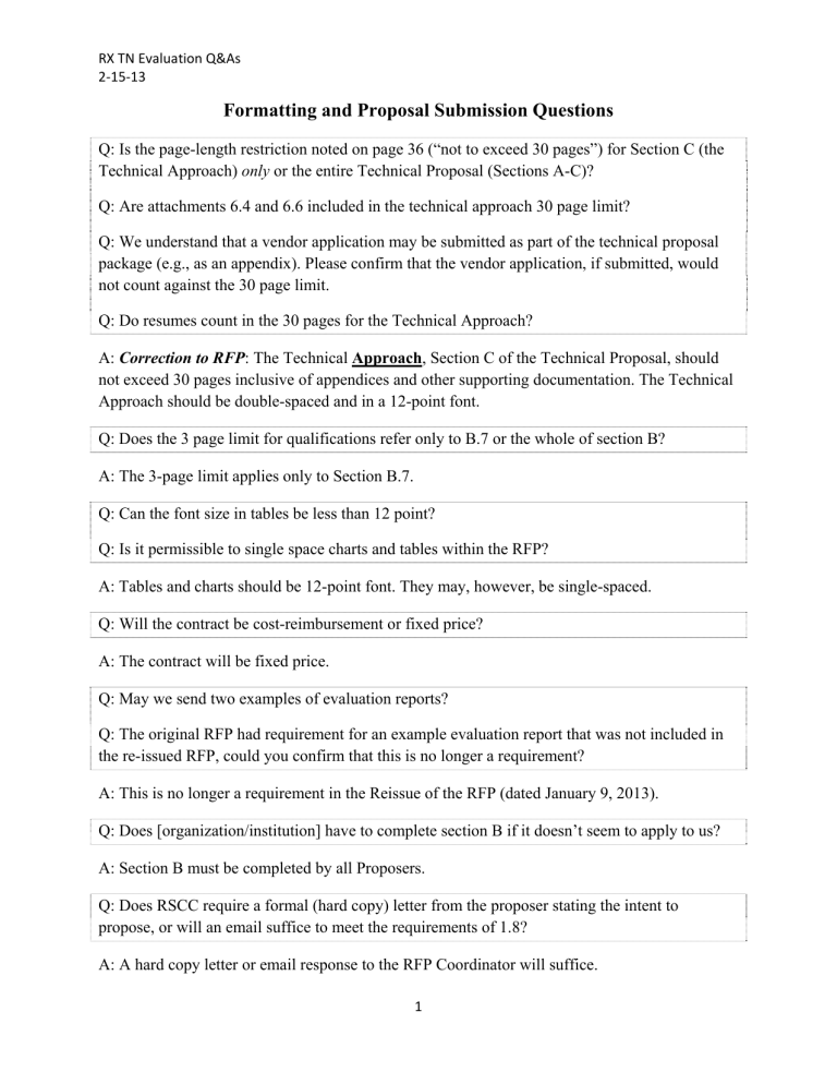 Formatting and Proposal Submission Questions