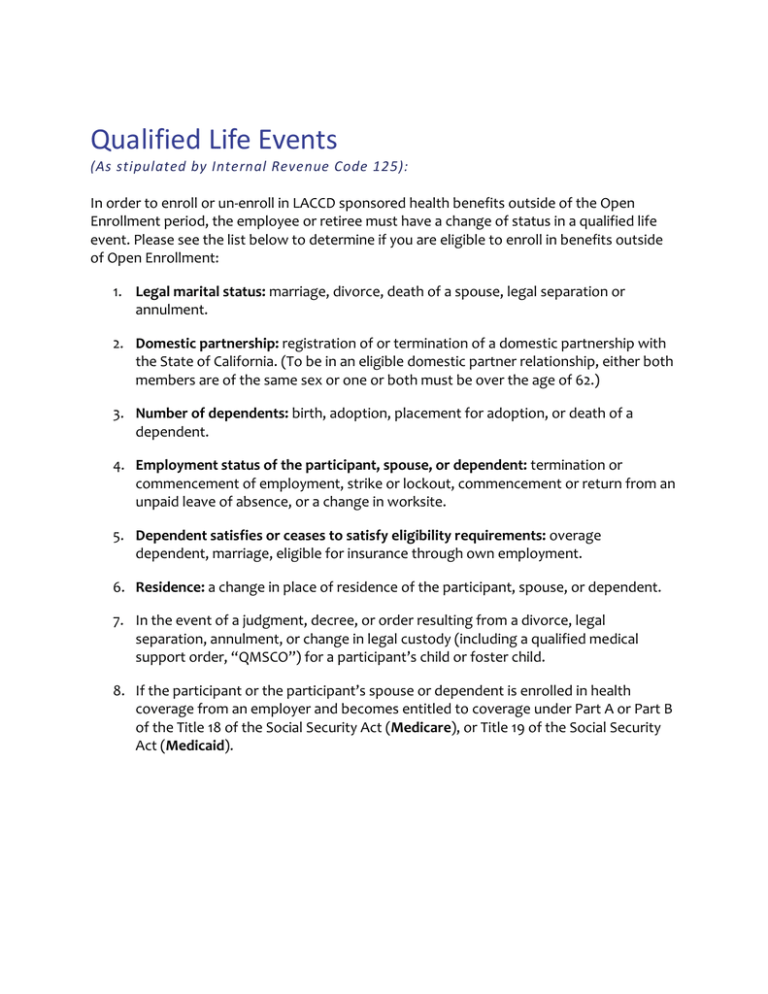 Qualified Life Events
