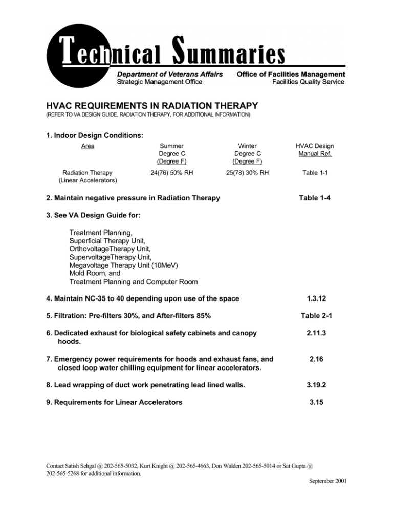 HVAC Requirements for Radiation Therapy Facilities
