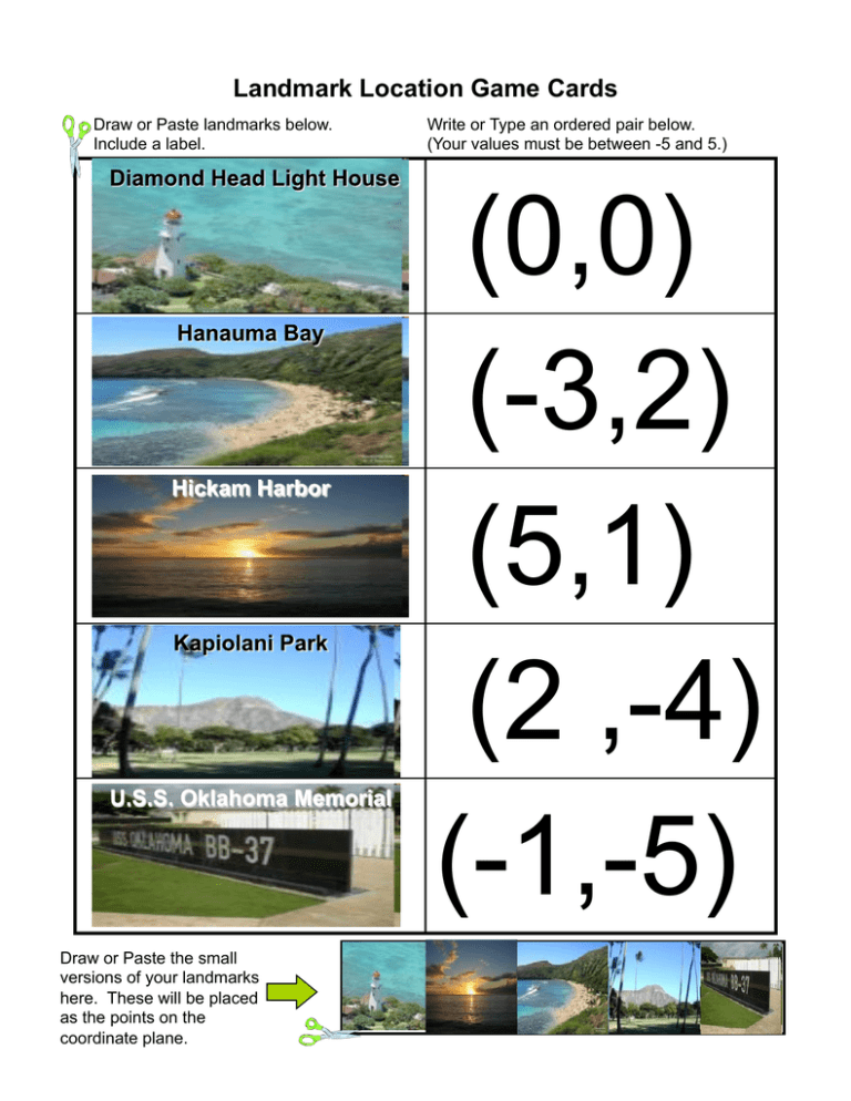 Landmark Location Game Cards