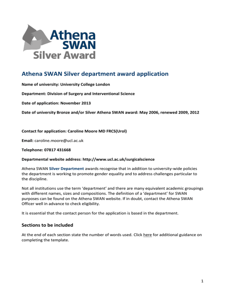 Athena SWAN Silver department award application