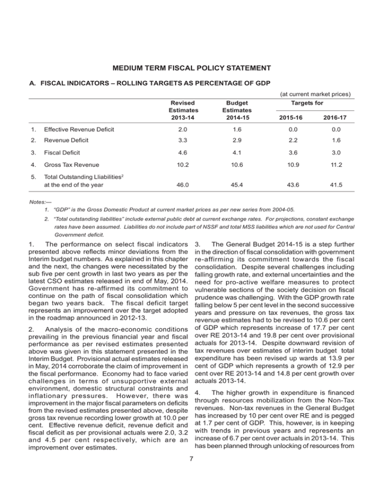MEDIUM TERM FISCAL POLICY STATEMENT 7 MEDIUM TERM FISCAL POLICY STATEMENT 7