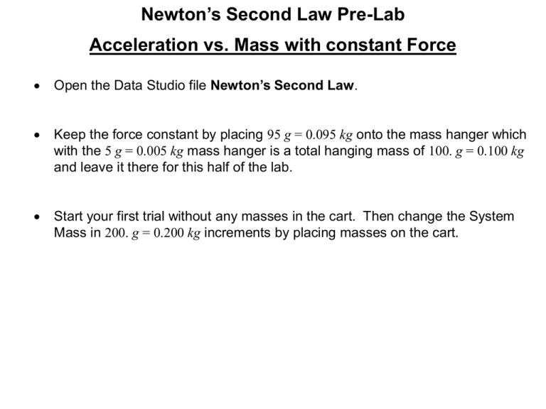 Newton's Second Law Pre-Lab: Acceleration vs. Mass