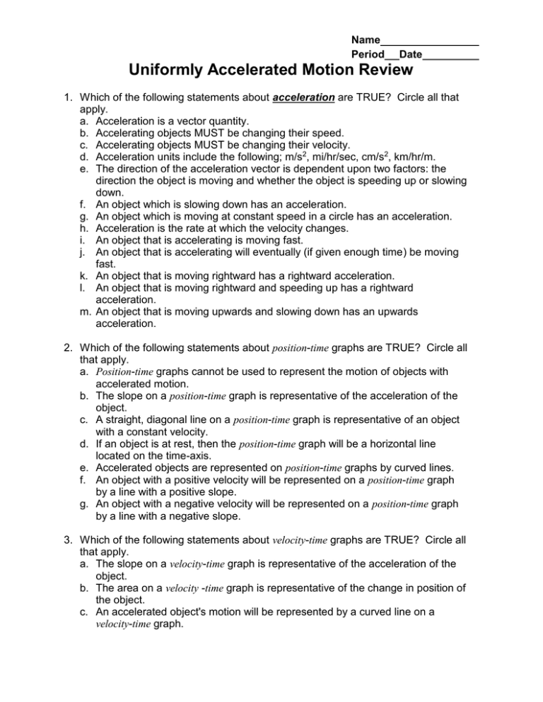 Uniformly Accelerated Motion Review - Physics