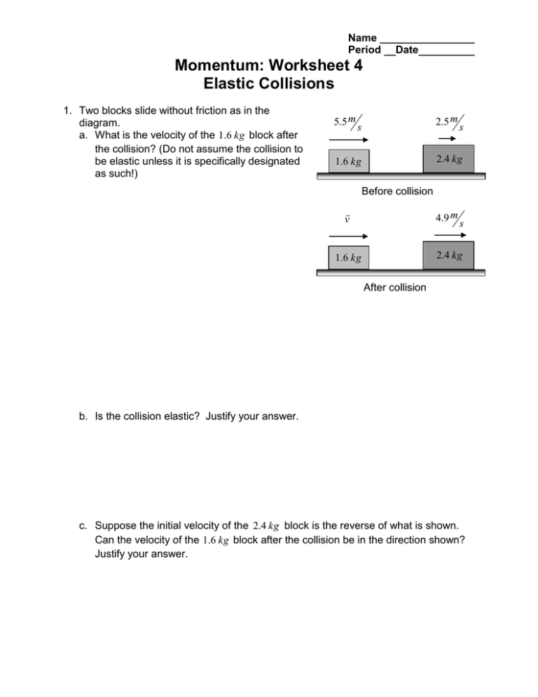 Momentum & Elastic Collisions Worksheet