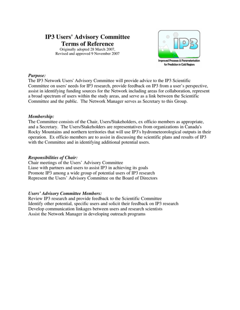 IP3 Users' Advisory Committee Terms of Reference