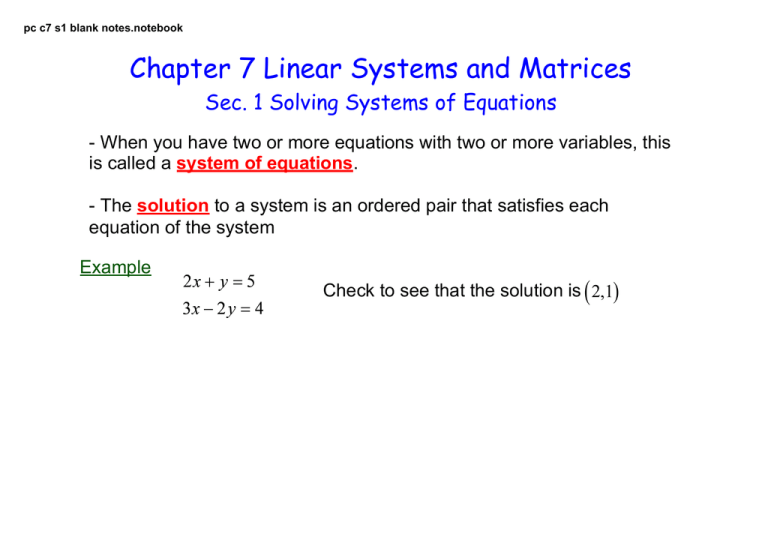 Linear Systems And Matrices Solving Equations Notes