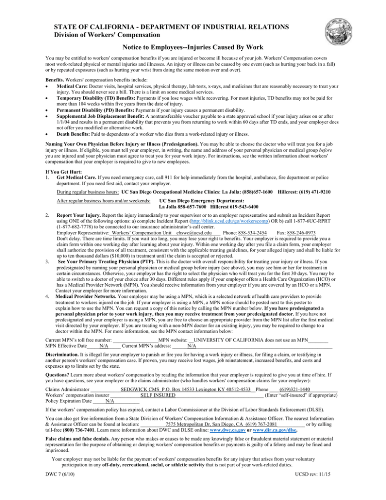 STATE OF CALIFORNIA - DEPARTMENT OF INDUSTRIAL RELATIONS