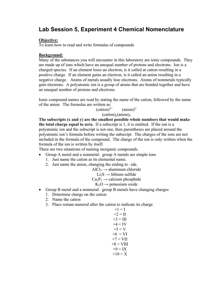 Chemical Nomenclature Lab: Formulas & Naming Compounds