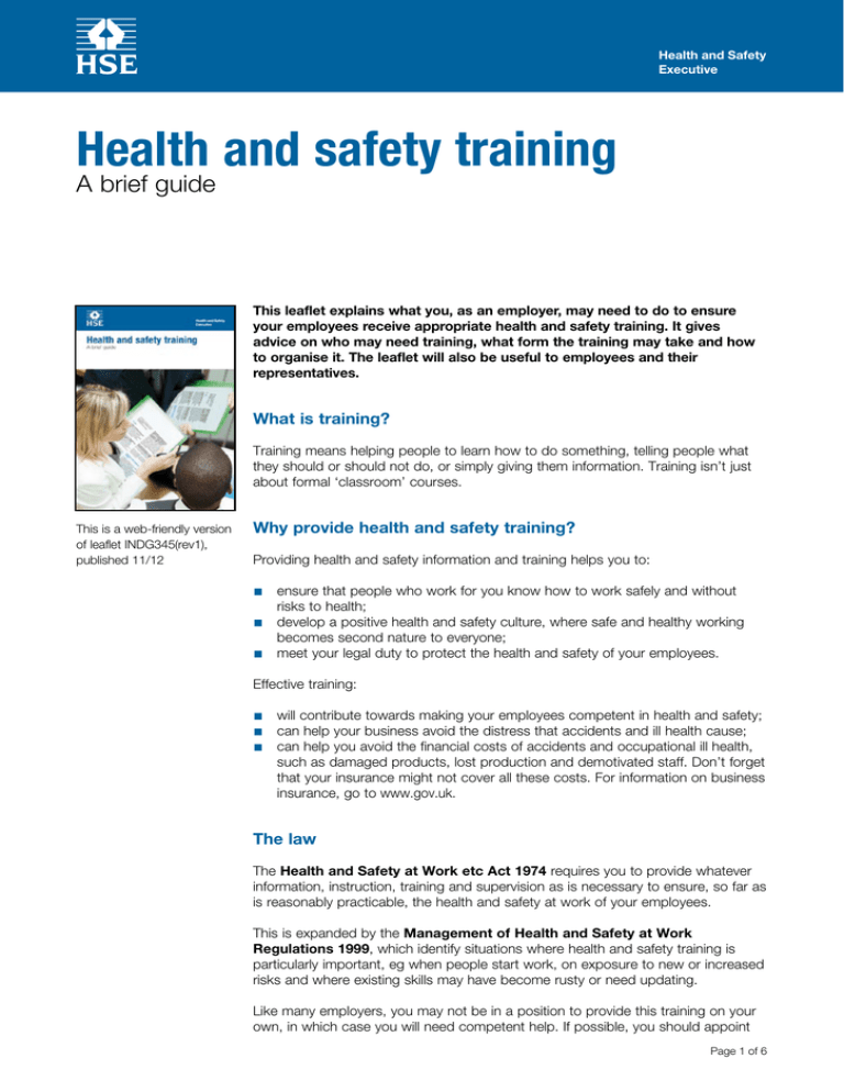 Health and Safety Training: A Brief Guide for Employers