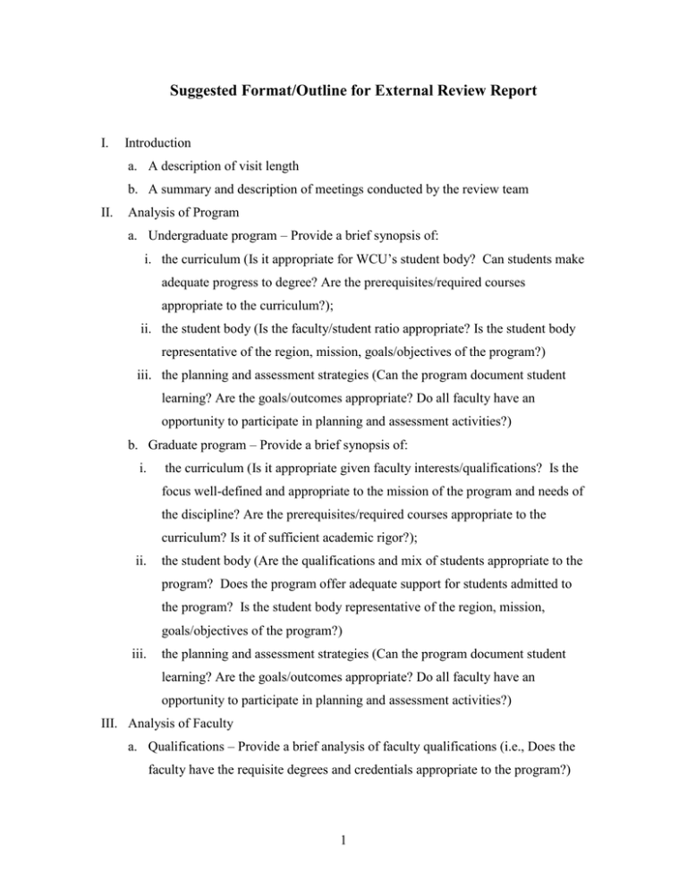 Suggested Format/Outline for External Review Report