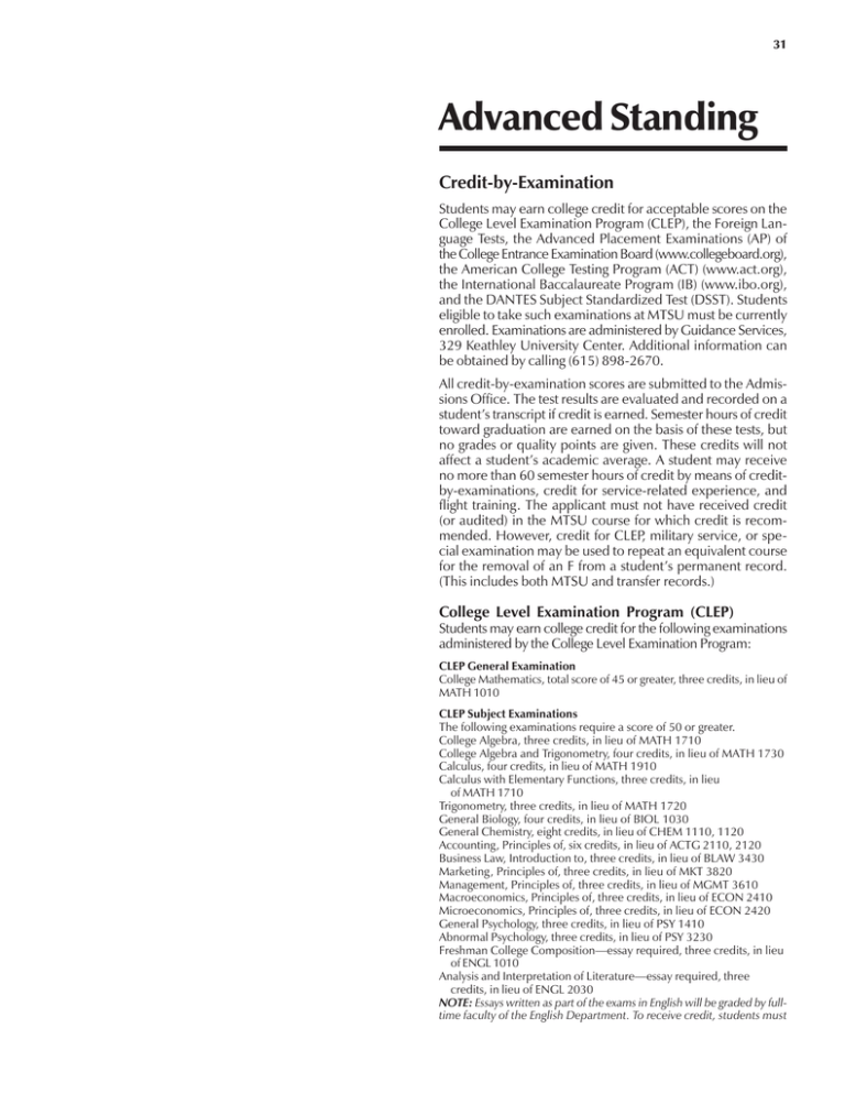 Advanced Standing Credit-by-Examination