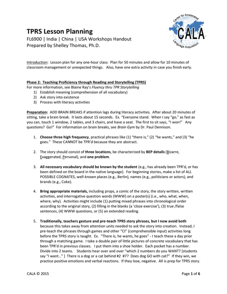 TPRS Lesson Planning: Language Acquisition Handout
