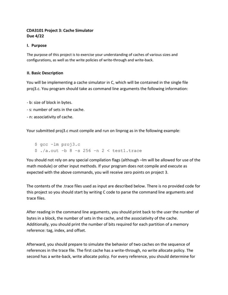 Cache Simulator Project: CDA3101