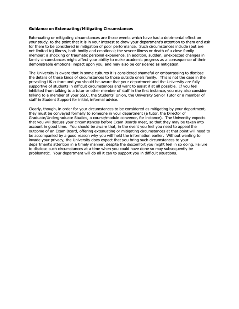 Extenuating Circumstances Guidance for University Students