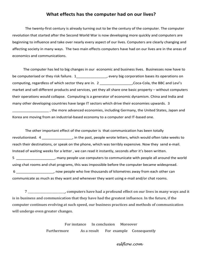 Computer Effects on Life: Economics & Communication