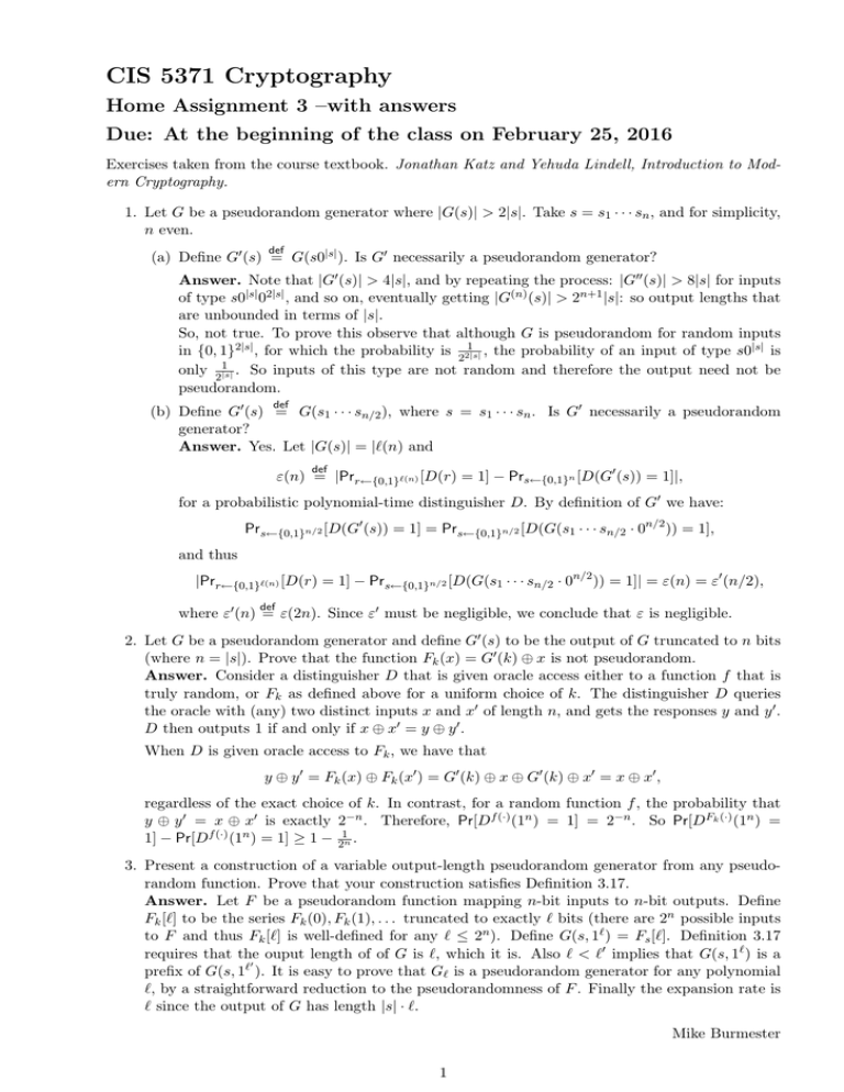 Cryptography Home Assignment 3 with Answers