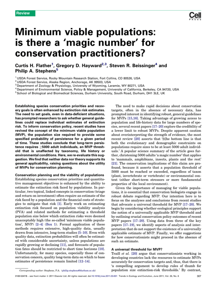 Minimum viable populations: is there a ‘magic number’ for conservation ...