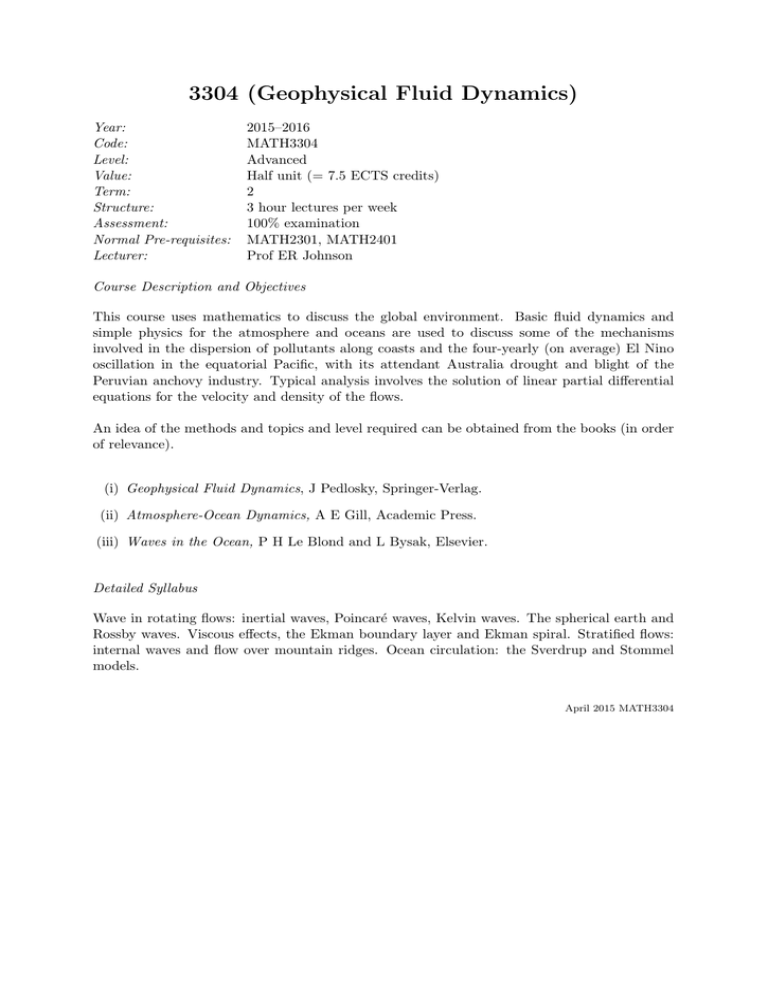 3304 (Geophysical Fluid Dynamics) 3304 (Geophysical Fluid Dynamics)