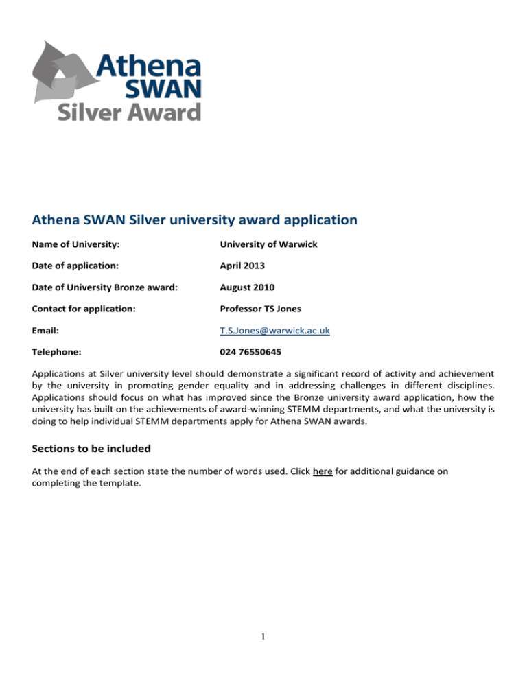 Athena SWAN Silver university award application