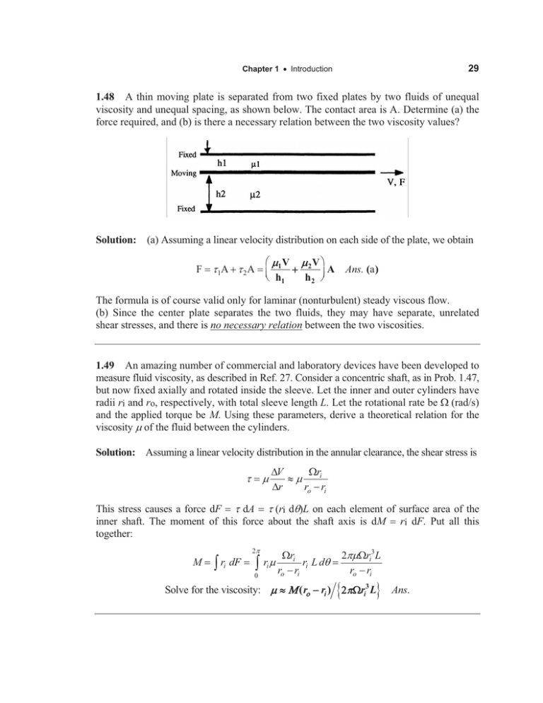 Fluid Mechanics: Viscosity Problem Solutions