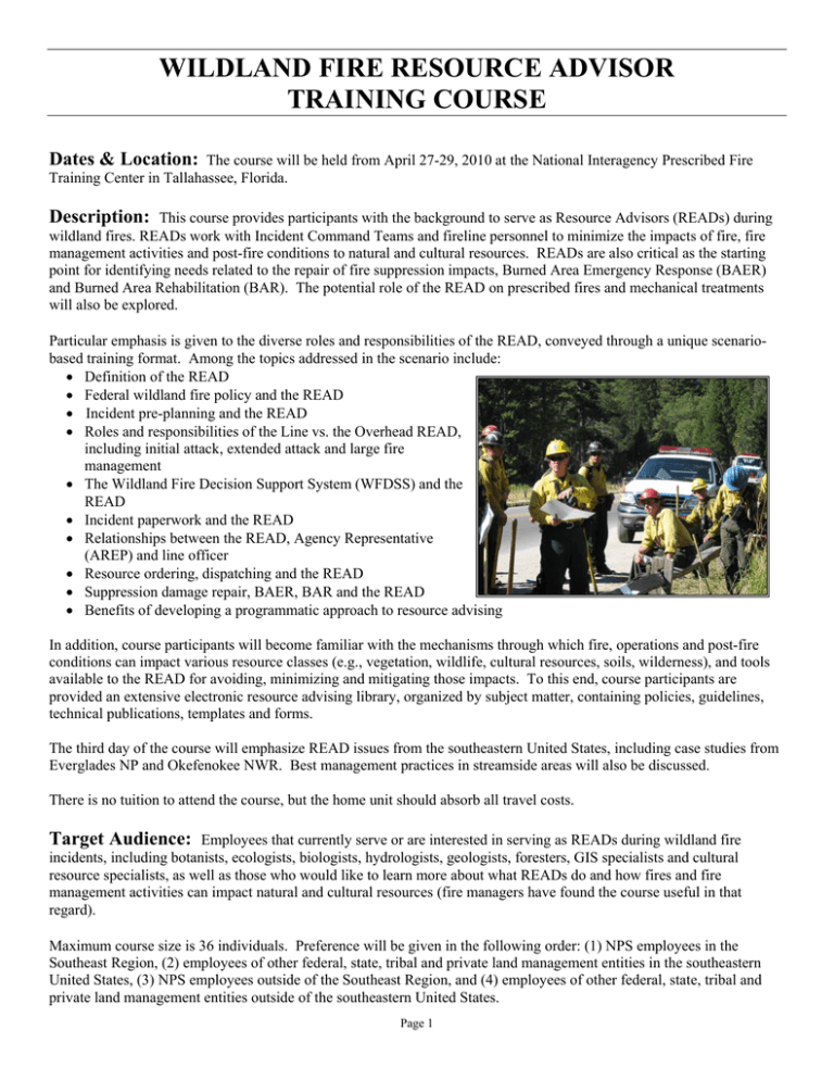 Wildland Fire Resource Advisor Training Course