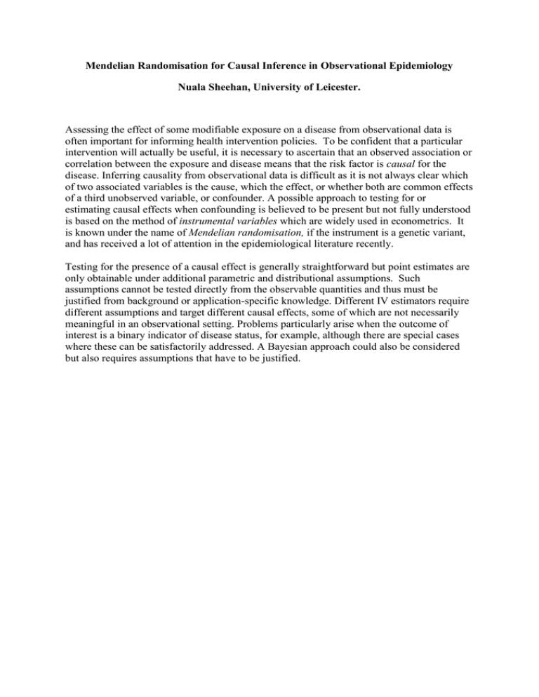 Mendelian Randomisation For Causal Inference In Observational Epidemiology