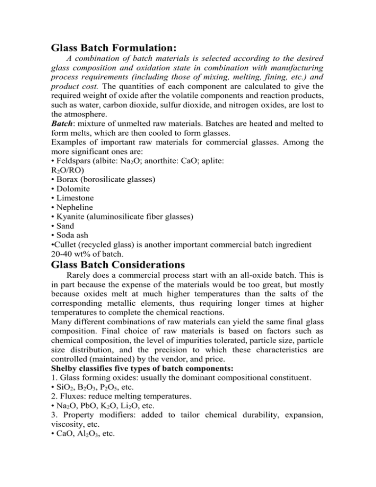 Glass Batch Formulation: Materials & Considerations