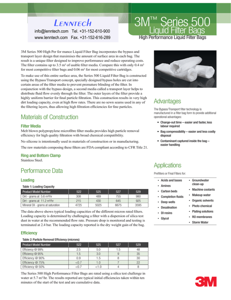 3M Series 500 Liquid Filter Bags