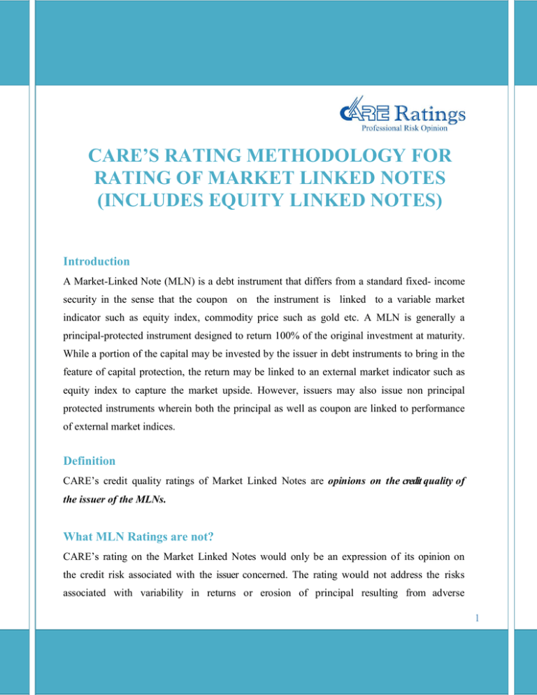 CARE's Rating Methodology for Market Linked Notes