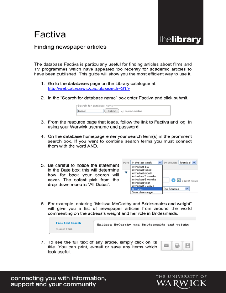 Factiva Finding newspaper articles