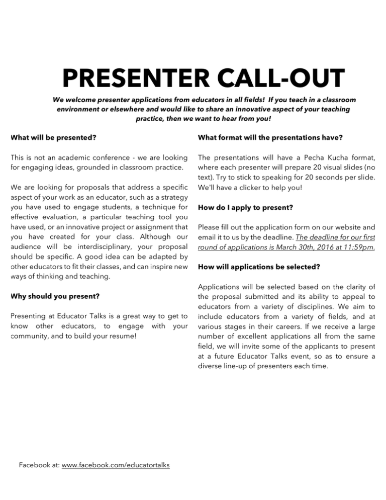 PRESENTER CALL-OUT