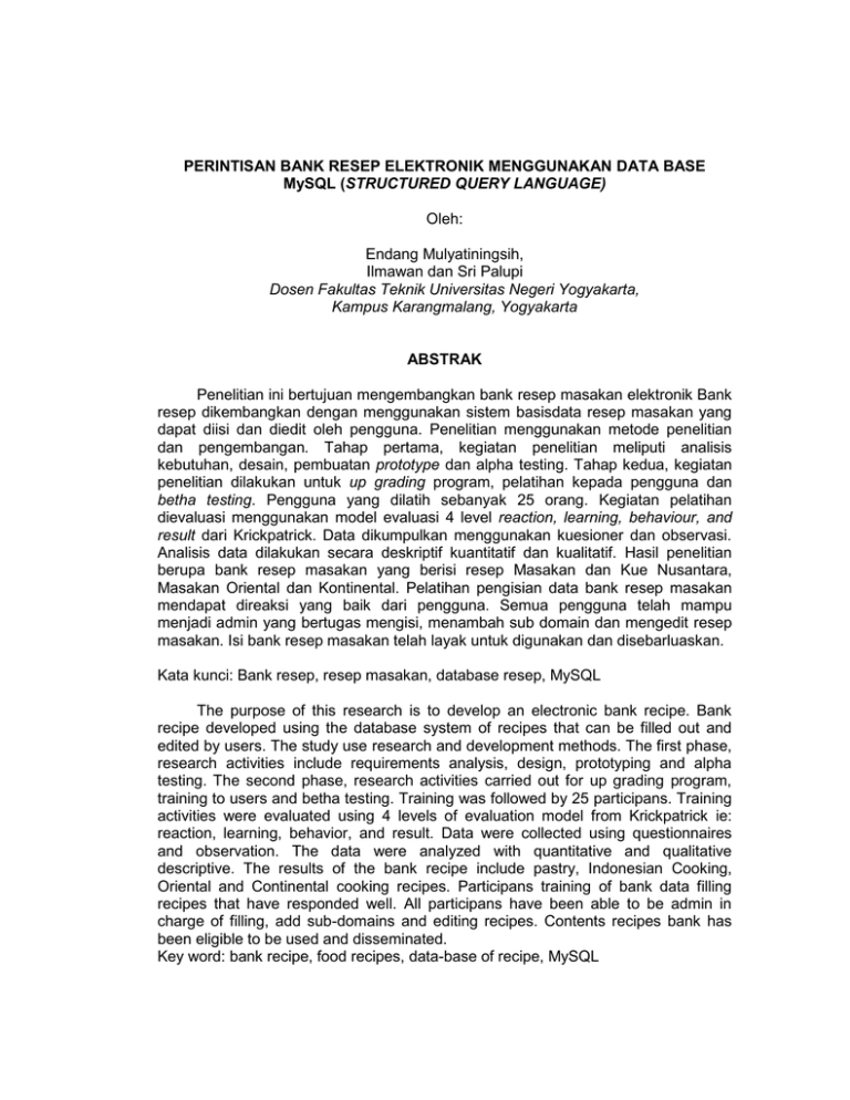 PERINTISAN BANK RESEP ELEKTRONIK MENGGUNAKAN DATA BASE STRUCTURED QUERY ...
