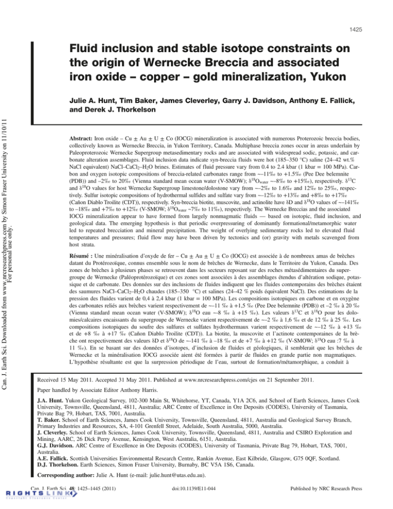 Fluid inclusion and stable isotope constraints on