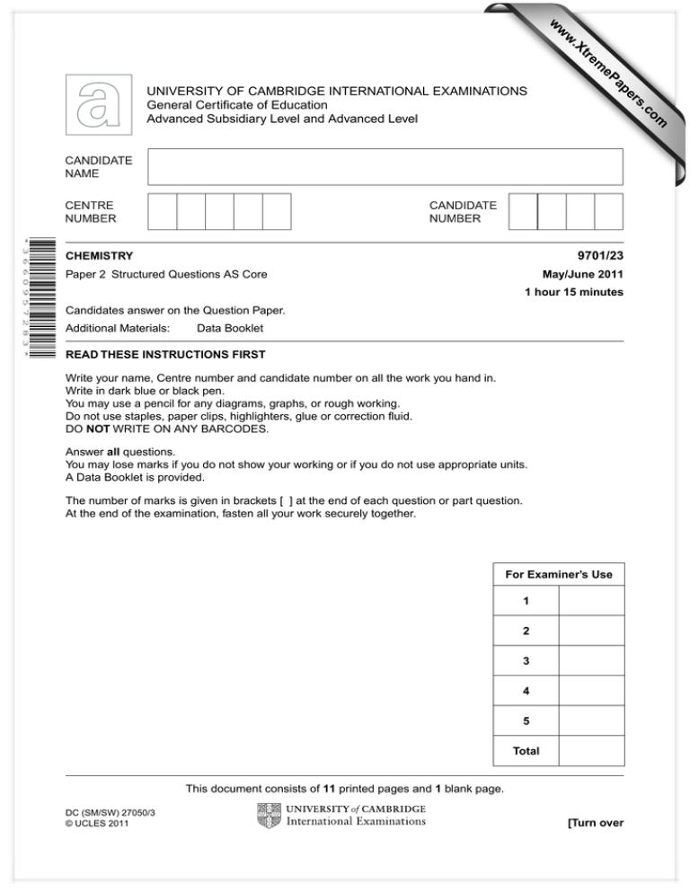 Chemistry AS/A Level Exam Paper - Structured Questions